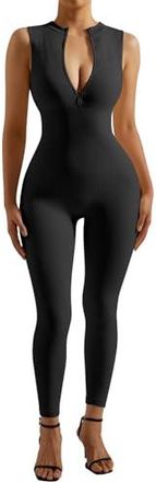 Generic Combinaison c&ocirc;tel&eacute;e sans manches pour femme - Combinaison avec demi-fermeture &eacute;clair - Sans coutures - Pour le yoga - Stretch - &Eacute;paules d&eacute;nud&eacute;es - Pus