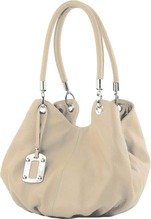 modamoda.de 228 Damen Leder Schultertasche Hobo bag handmade in Italy, Farbe:Graubeige
