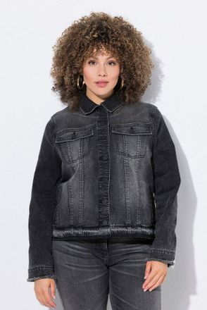 Ulla Popken Sommerjacke Jeansjacke Fransen Hemdkragen Langarm