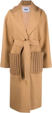 Msgm Msgm, Femme, Manteaux, Brun, Taille: 40 FR Knitted Inserts Wool Coat