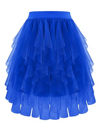 Bbonlinedress Damen T&uuml;llrock dunkelblau Tulle Skirt Knielang Tutu Petticoat Unterrock Cosplay Rock Kurz Tanzrock Elastisch T&uuml;ll Ballett Kost&uuml;me Karneval Fasching Ro