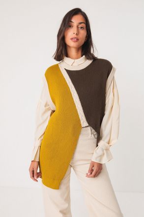 SKFK Damen vegan Top Nekea Mehrfarbig Braun/Gelb