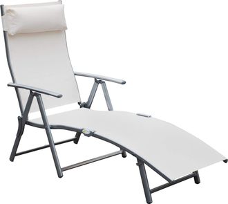 OUTSUNNY Sonnenliege Strandliege Gartenliege Relaxliege klappbar mit Kissen Strand Metall+Stoff Cremewei&szlig; 137 x 63,5 x 100,5 cm