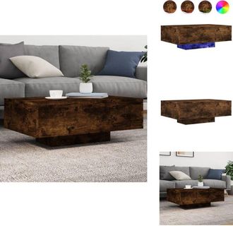 vidaXL Table basse avec lumières led chêne fumé 85x55x31 cm - Table Basse Design - Table Basse Led - Table Basse Lumineuse - Meuble Salon - Table Dappoint