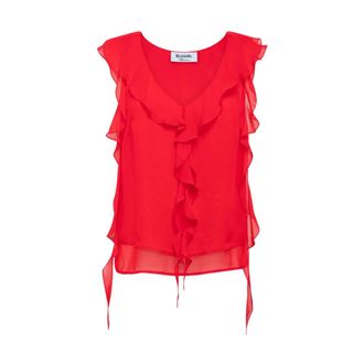 Blugirl Femme, Tops, Rouge, Taille: 36 FR Top en Georgette avec Volant