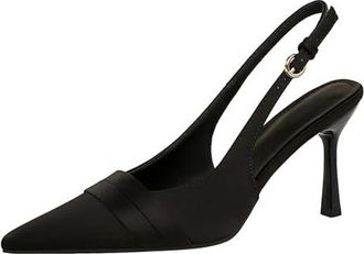 Generic Chaussures &agrave; Talons Aiguilles Satin&eacute;es Slingback Pointues avec Talon Haut Ouvert &Eacute;l&eacute;gantes pour F&ecirc;tes Soir&eacute;es Mariages et D&icirc;ners Formels,Noir,39 EU