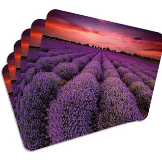 MG Design Set aus 6 Kork-Platzsets - Lavender 3 - 30 x 40 cm - hitzebest&auml;ndig & abwischbar, mit Korkr&uuml;ckseite