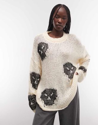 The Ragged Priest Strickpullover mit offenem Strickmuster in Ecru und Schwarz