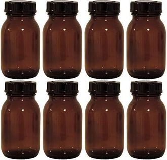 Viva Haushaltswaren mikken - braunes Apothekerglas Set inkl. Schraubverschluss & Etiketten Made in Germany, 8x 125ml, Silber