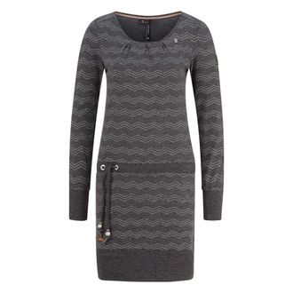 Ragwear Alexa Zig ZAG Damen,Frauen,Baumwollkleid,Jerseykleid,Sweatkleid,Winterkleid,Freizeitkleid,Langarm,Zig Zag Muster,Allover Print,vegan,Black,S