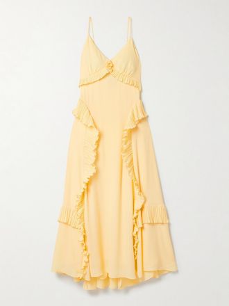 Sea New York Delilah Midikleid Aus Cr&ecirc;pe De Chine Mit Plissierten Volants - Gelb