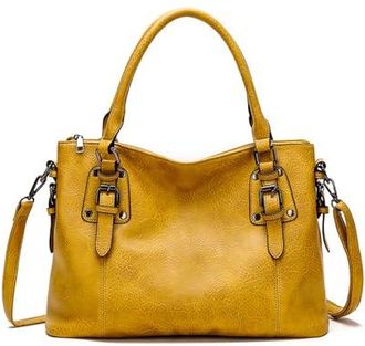 Nicole & Doris Sac Fourre Tout Femme Grand Sac a Main Rétro Sac Cabas Bandoulière en Cuir Souple PU Sacs Portés Epaule Hobo Bag pour le Travail Shopping Voyage Jaune