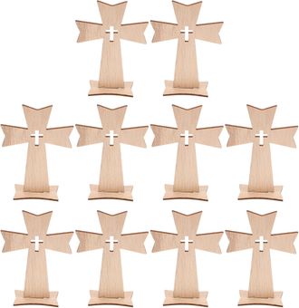 Lurrose 10 St&uuml;ck Teiliges Jesus Holzkreuze mit Basis Handgefertigte Tischdekoration Religi&ouml;ses Altar kruzifix f&uuml;r Wohnraum und Kirche Spirituelle Holzkunst f&uuml;