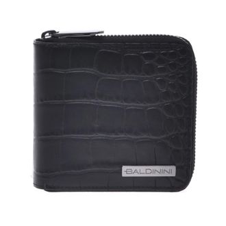 Baldinini Homme, Accessoires, Noir, Taille: ONE Size Wallet with zip in black leather with crocodile print