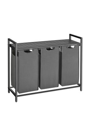 MID.YOU Mid.you Wäschekorb, Grau, Schwarz, Metall, Textil, Holzwerkstoff, 114 L, rechteckig, 92.5x72x33 cm, zusammenfaltbar, Ordnen & Aufbewahren