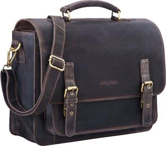 STILORD James Sac de Professeur Cuir Vintage Cartable pour Enseignant Professeur Sac à Bandoulière pour PC Portable A4 en Cuir véritable, Couleur:Marron - fon