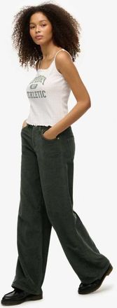 Superdry Pantalon baggy &agrave; taille mi-haute en tissu &agrave; grosses c&ocirc;tes - Vert for&ecirc;t fonc&eacute;