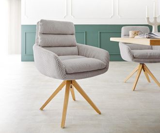 DELIFE Esszimmerstuhl Abelia-Flex mit Armlehnen Cord Silbergrau Holzgestell kantig Natur, Esszimmerst&uuml;hle