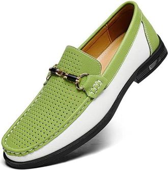 Generic Mocassins classiques en cuir pour homme avec boucle en m&eacute;tal bicolore pour la marche, les affaires, Vert creux, 41 1/3 EU