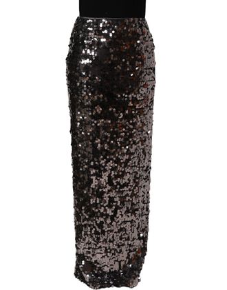 Dolce & Gabbana Womens Brown Sequinned Embellished Pencilcut Skirt Nylon