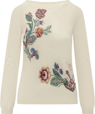 Etro Femme, Pulls, Beige, Taille: 38 FR Jacquard Floral Sweater