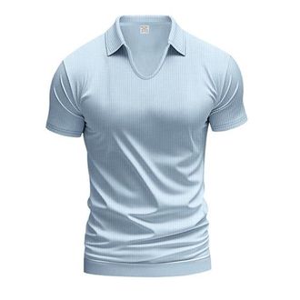 Generic T-shirt pour homme avec col en V, manches courtes, d&eacute;contract&eacute;, &eacute;l&eacute;gant, pour les vacances &agrave; la plage, l&eacute;t&eacute;, hippie, bleu clair, 3XL