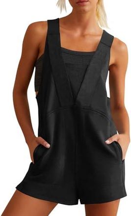 Generic Salopette courte pour femme avec poches - Short pour femme - Coupe ample - Combinaison d&eacute;t&eacute; tout-en-un - Salopette d&eacute;t&eacute; grande taille - Coupe ample, N