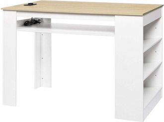 Eggree Bureau pour ordinateur avec prise de courant 110-250 V/16 a et 2 ports usb, &eacute;tag&egrave;re lat&eacute;rale r&eacute;glable, 110 x 60 x 78 cm, charge maximale 50 kg, ch&ecirc;ne