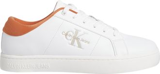 Calvin Klein Herren Cupsole Sneaker Leder, Mehrfarbig (Bright White/Apricot Orange), 44
