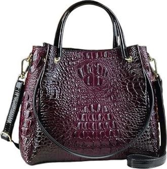 Generic Sac fourre-tout en cuir &agrave; motif crocodile pour femme avec poign&eacute;e sur le dessus, sac &agrave; main seau sac &agrave; main portable avec poign&eacute;e, violet
