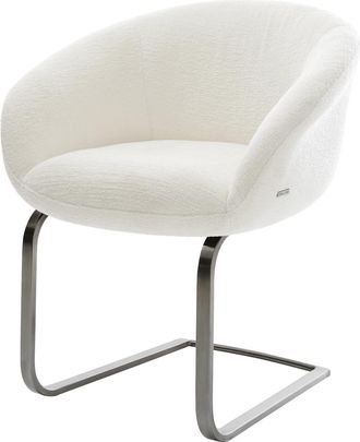 DELIFE Schwingstuhl Vinka-Flex mit Armlehnen Freischwinger flach Graphit Bouclé Soft Beige Taschenfederkern