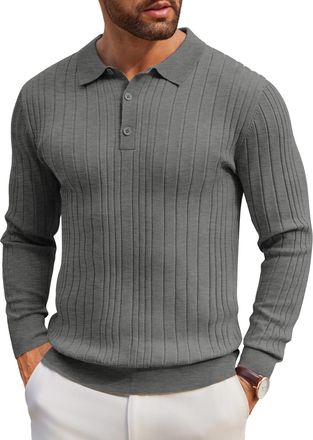 Coofandy Herren Pullover Mit Polokragen Langarm Strick Polo Strickpullover Regular Fit Männer Winterpullover Basic Einfarbig Grau L