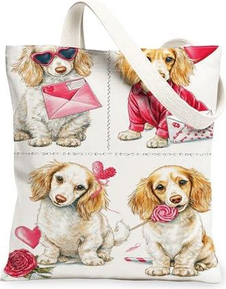 Generic Sac fourre-tout en toile motif chiot mignon, sacs d&eacute;picerie r&eacute;utilisables, l&eacute;gers et lavables, vintage, en toile pour les voyages, blanc, 13x15 Inch