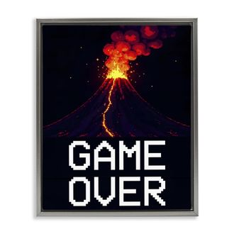 Stupell Industries Pixel Volcano Game Over Leinwandbild, gerahmt, Design von Kim Allen, 78 x 63 cm, Schwarz