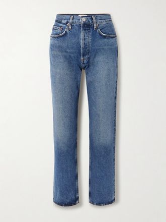 A Gold E Lana Halbhohe Jeans Mit Geradem Bein In Distressed-optik - Blau