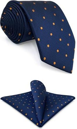 Shlax & Wing Set cravatte et carr&eacute; de poche bleu marine pois orange homme moyenne 147cm