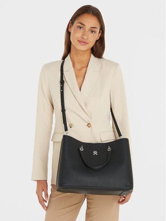 Tommy Hilfiger Handtasche Th Emblem Satchel AW0AW15177 Schwarz
