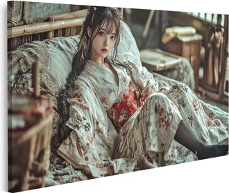 Islandburner Bild auf Leinwand Frau in traditioneller asiatischer Kleidung auf Bett Bilder Wandbilder Poster
