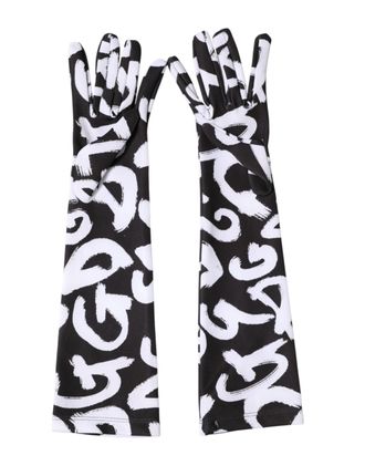 Dolce & Gabbana Logo-Print Elbow-Length Mittens Gloves - Black