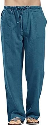 Generic Pantalon de pyjama en lin pour homme - Pantalon de couleur unie &agrave; jambe droite avec taille &eacute;lastique et cordon de serrage, pantalon de surv&ecirc;tement d&eacute;c