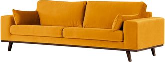 Mørteens home24 3-Sitzer Sofa Gelb/Senfgelb Samt Sadia 237 x 81 x 88cm Buche Dunkel Modern