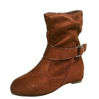 Generic Bottines pour femme - Large mollet - Style d&eacute;contract&eacute; - &Eacute;l&eacute;gantes - Couleur unie - Boucle r&eacute;tro - Fermeture &eacute;clair lat&eacute;rale - Confortable - &Agrave; enfiler