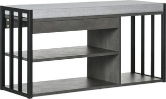 HOMCOM Schuhbank, Moderne Schuhaufbewahrungsbank mit Kissen und Regalen, Schuhregal Bank f&uuml;r Eingang, Flur, Grau