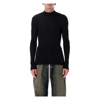 Rick Owens Homme, Pulls, Noir, Taille: S Pull &agrave; Col Roul&eacute; en Tricot C&ocirc;tel&eacute; Noir Aw25