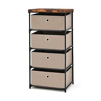 Costway GOPLUS Commode de Rangement 4 Tiroirs, Meuble de Rangement avec Tiroirs en Tissu, Cadre M&eacute;tallique Robuste, avec Tiroirs Amovibles et Pliables, pour C