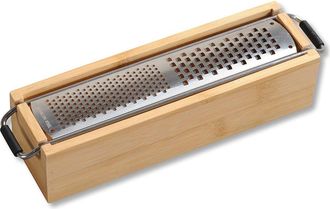 KESPER | Parmesanreibe, Material: Edelstahl, Bambus, Maße: B 25 x H 5,6 x T 6,2 cm, Farbe: Silber, Braun | 58060