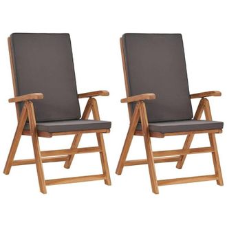vidaXL Vidaxl - Garten-Liegest&uuml;hle 2 Stk. mit Auflagen Massivholz Teak Grau