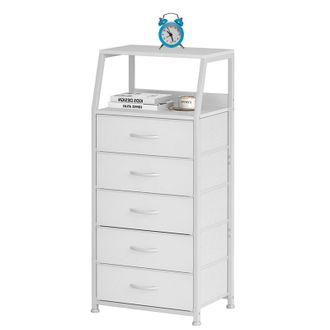 Generic Große Kommode mit Holz Top & Stahlrahmen, vertikaler Aufbewahrungsturm für Schlafzimmer, Flur oder Schrank Organizer, weißer Nachttischbetttisch weiß 