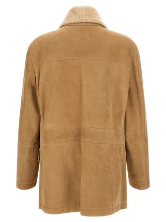 Brunello Cucinelli Lamb Leather with Shearling Collar Coat - Beige