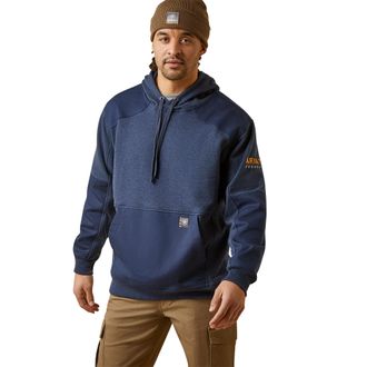 Ariat Mens Rebar Workman DuraCanvas Hoodie Long Sleeve in Navy Heather Navy, Size Small, by Ariat